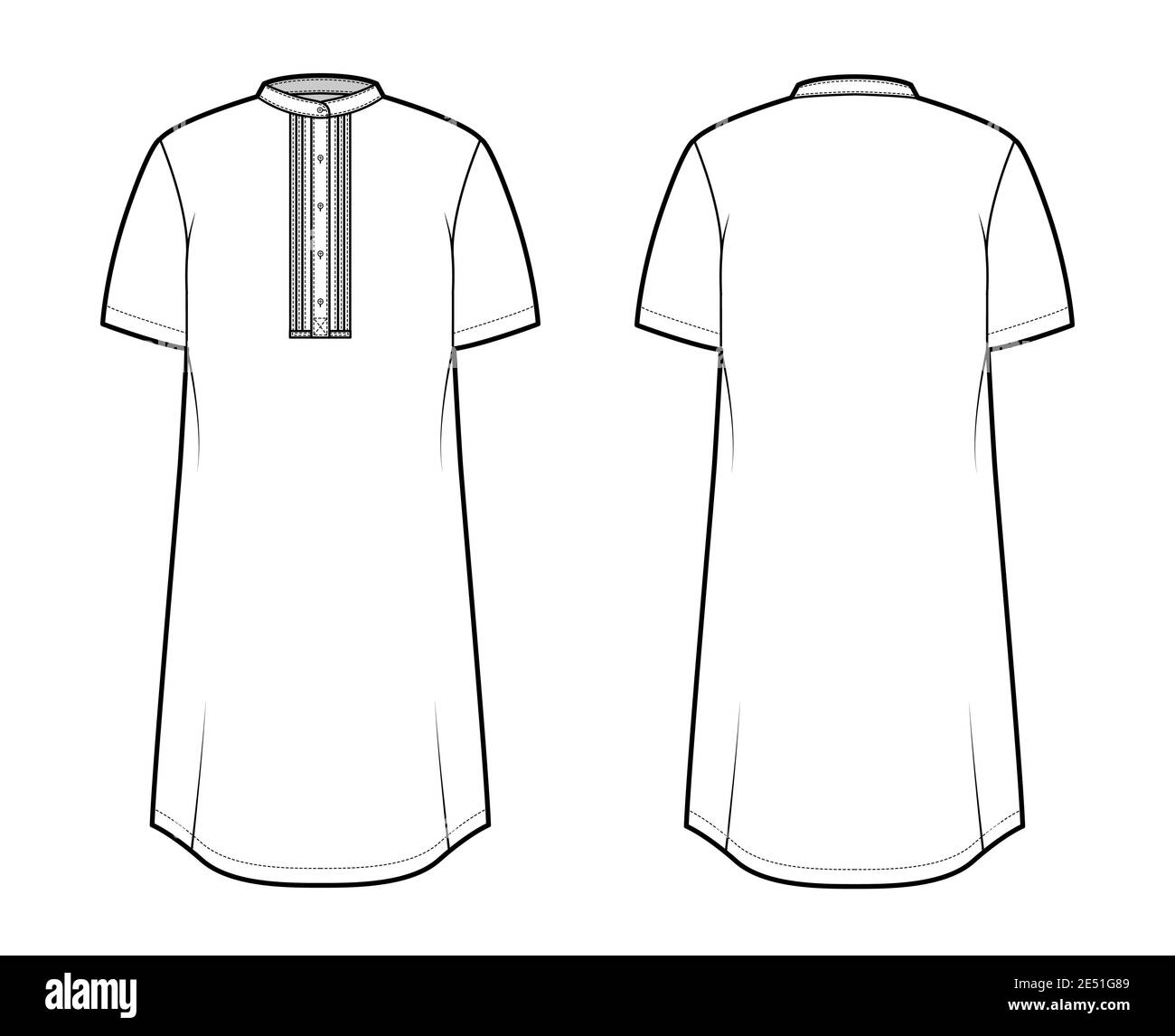 Shirt kurta technical fashion illustration with short sleeves ...