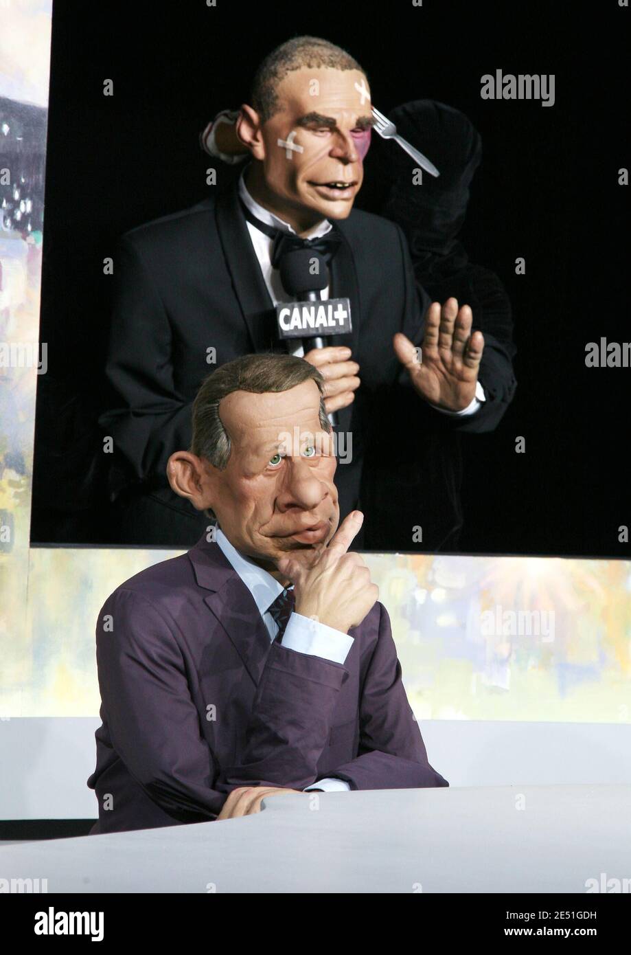 Les Guignols during the broadcasting of 'Le Grand Journal' TV show on ...