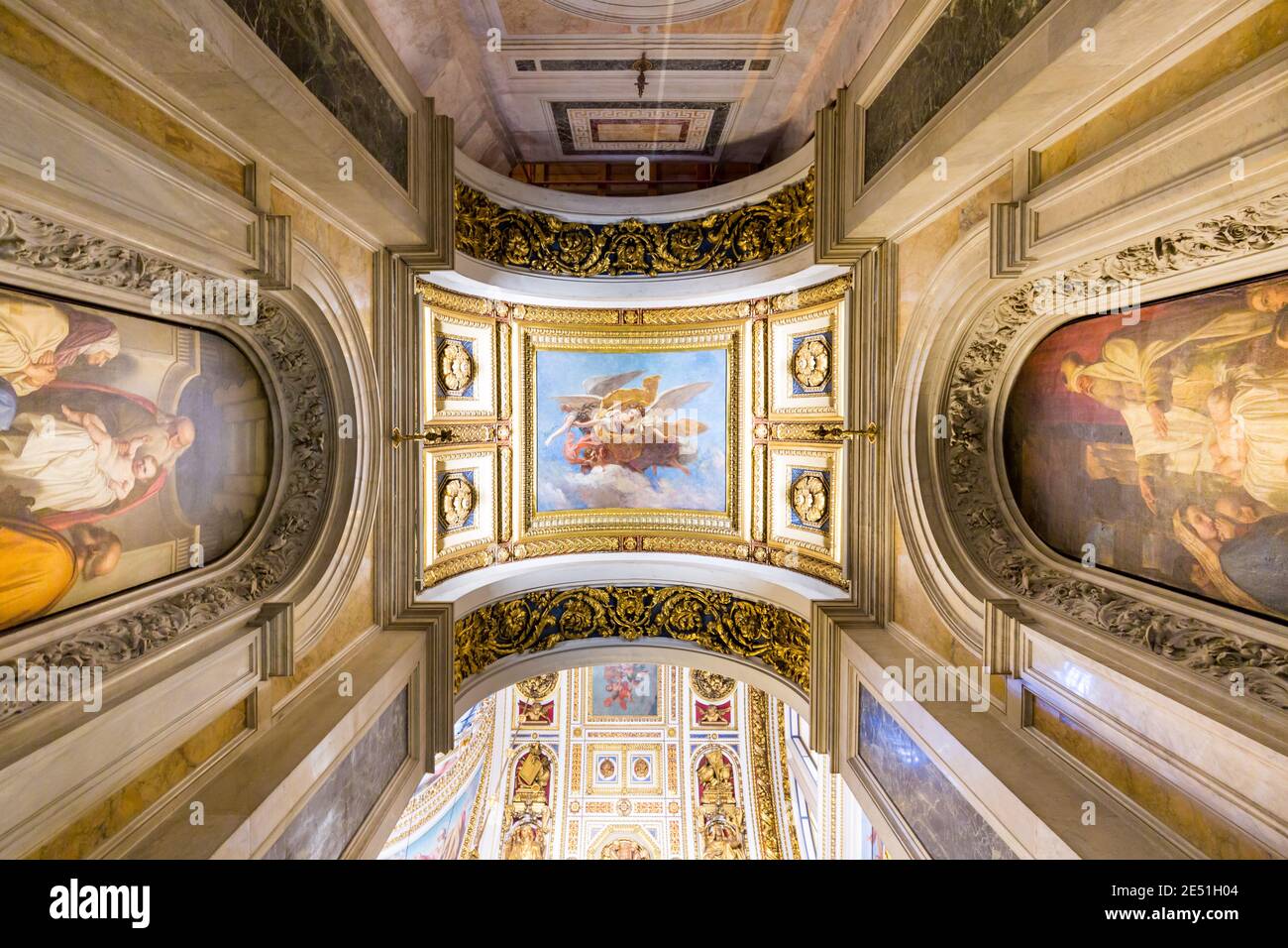 Symmetrical view of a vault in St.Isaac cathedral in Saint Petersburg ...