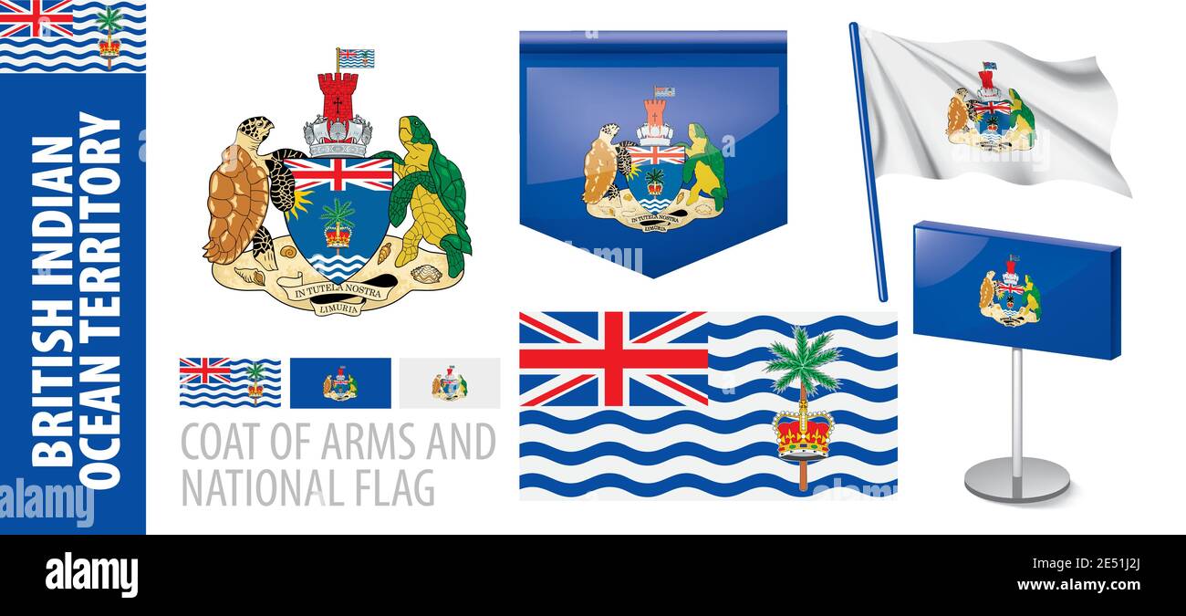 Set of the coat of arms and national flag of British Indian Ocean ...