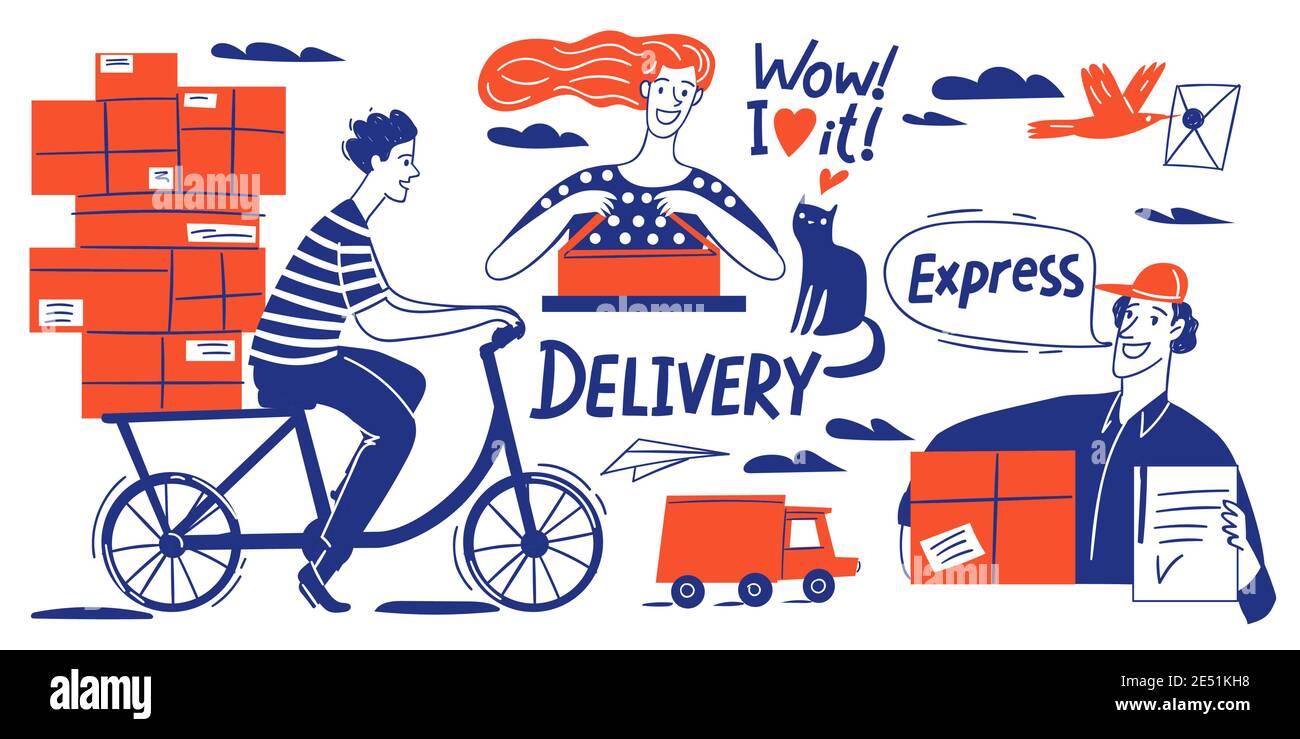 Delivery business doodle style infographic design vector set Stock ...