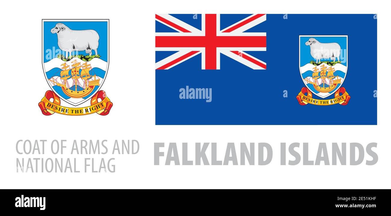 Vector set of the coat of arms and national flag of Falkland Islands ...