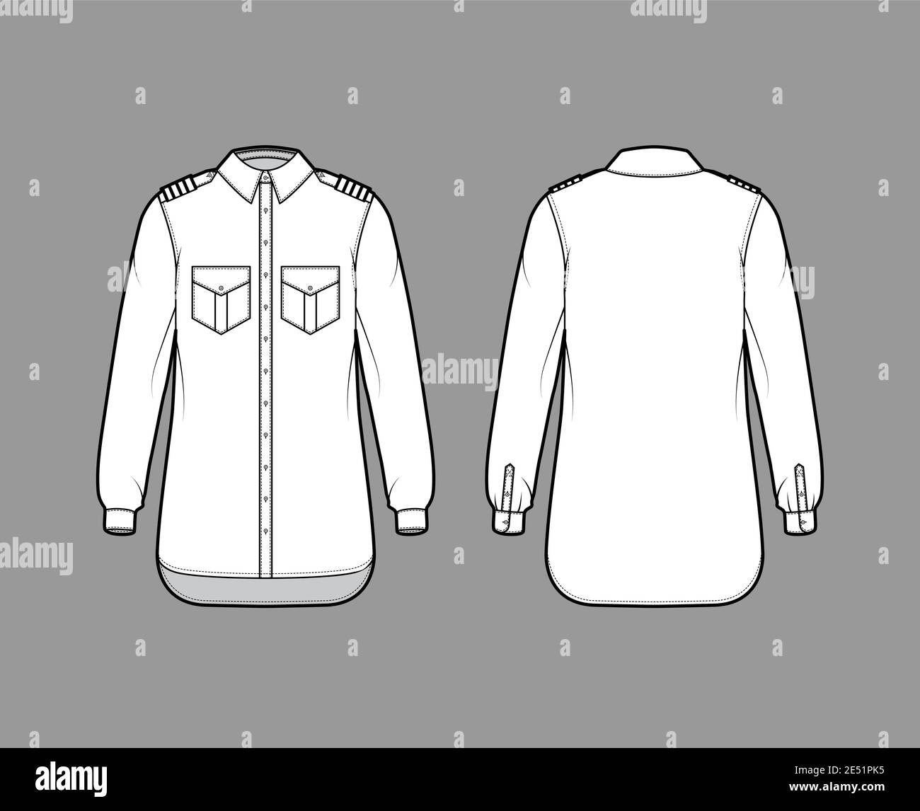 Shirt pilot airline technical fashion illustration with chevron, long ...