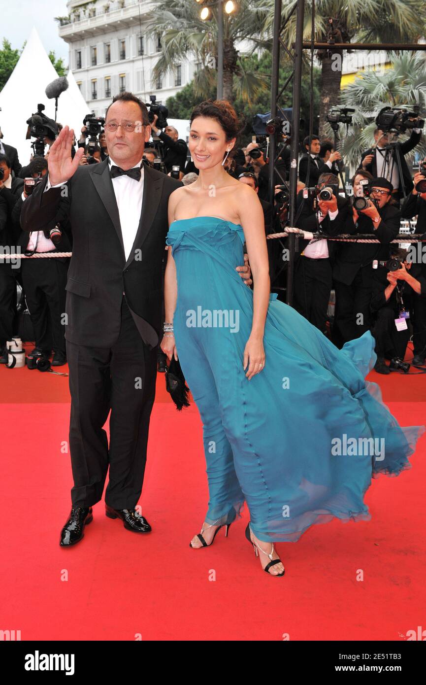 Jean Reno with his wife arriving at the Palais des Festivals in Cannes ...