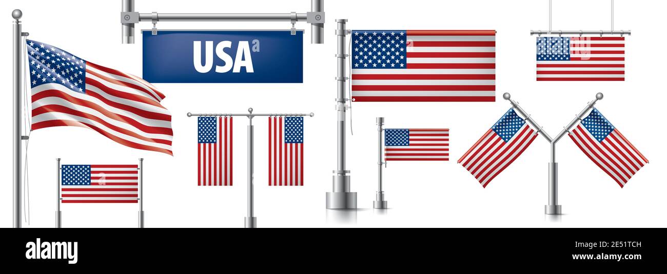 Vector set of the national flag of USA in various creative designs ...