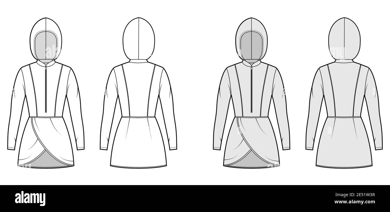 Modest hijab tunic technical fashion illustration with zip henley neck ...