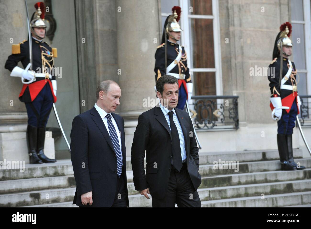 French President Nicolas Sarkozy receives Russian Prime MInister ...