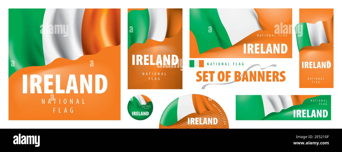 Vector set of banners with the national flag of the Ireland Stock ...