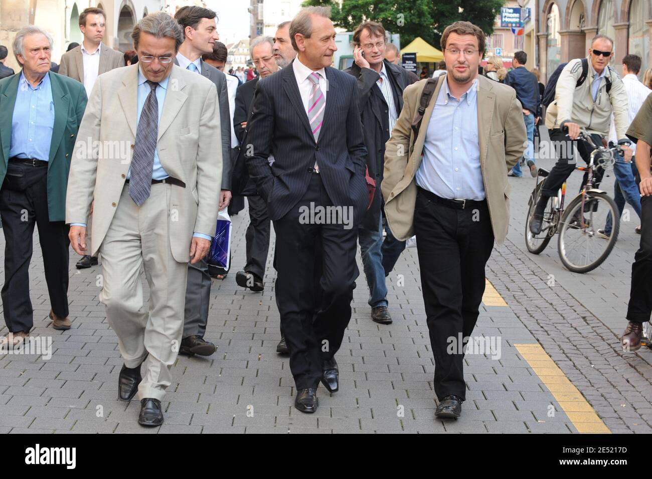 Paris Mayor Bertrand Delanoe with Strasbourg Mayor Roland Ries on visit ...