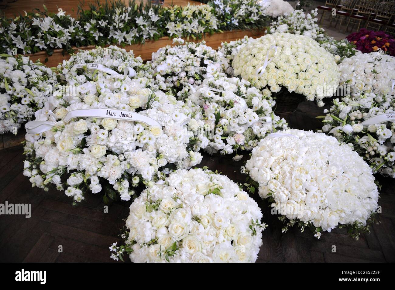 Illustration at the funeral of French designer Yves Saint Laurent at ...