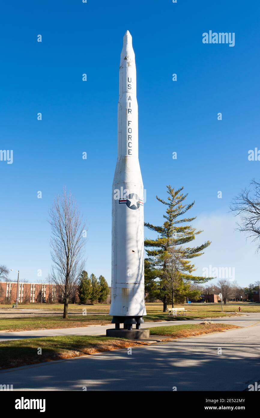 Old missile at decommissioned Air Base in rural Illinois Stock Photo ...