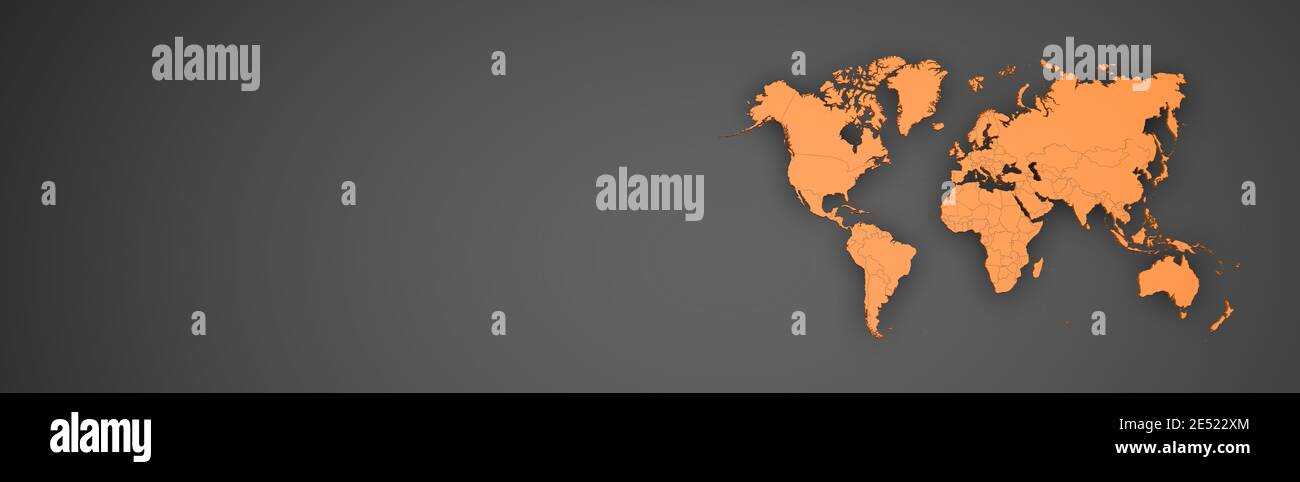 Orange World map on dark background banner Stock Photo - Alamy