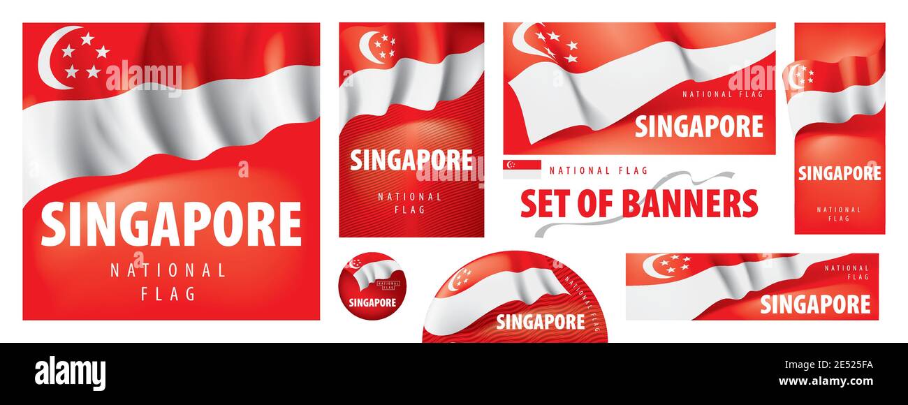 Vector set of banners with the national flag of the Singapore Stock ...
