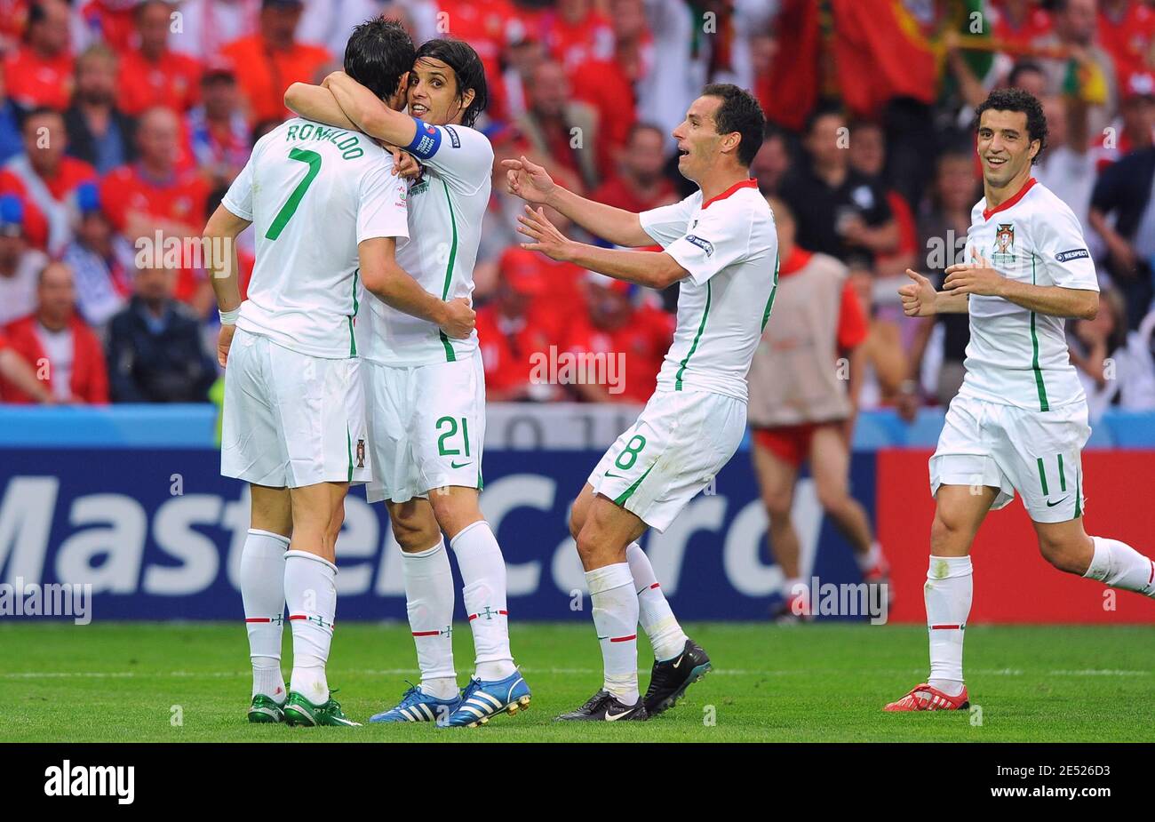 Portugal's Cristiano Ronaldo celebrates his goal with his teammates ...