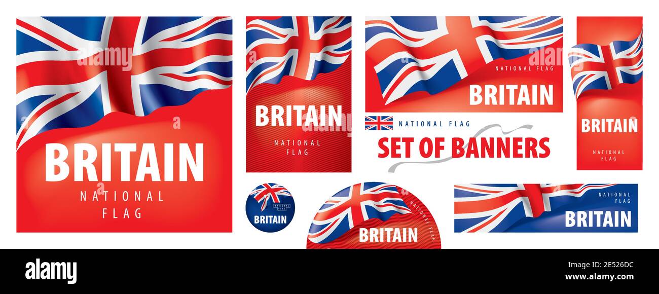 Vector set of banners with the national flag of the United Kingdom ...