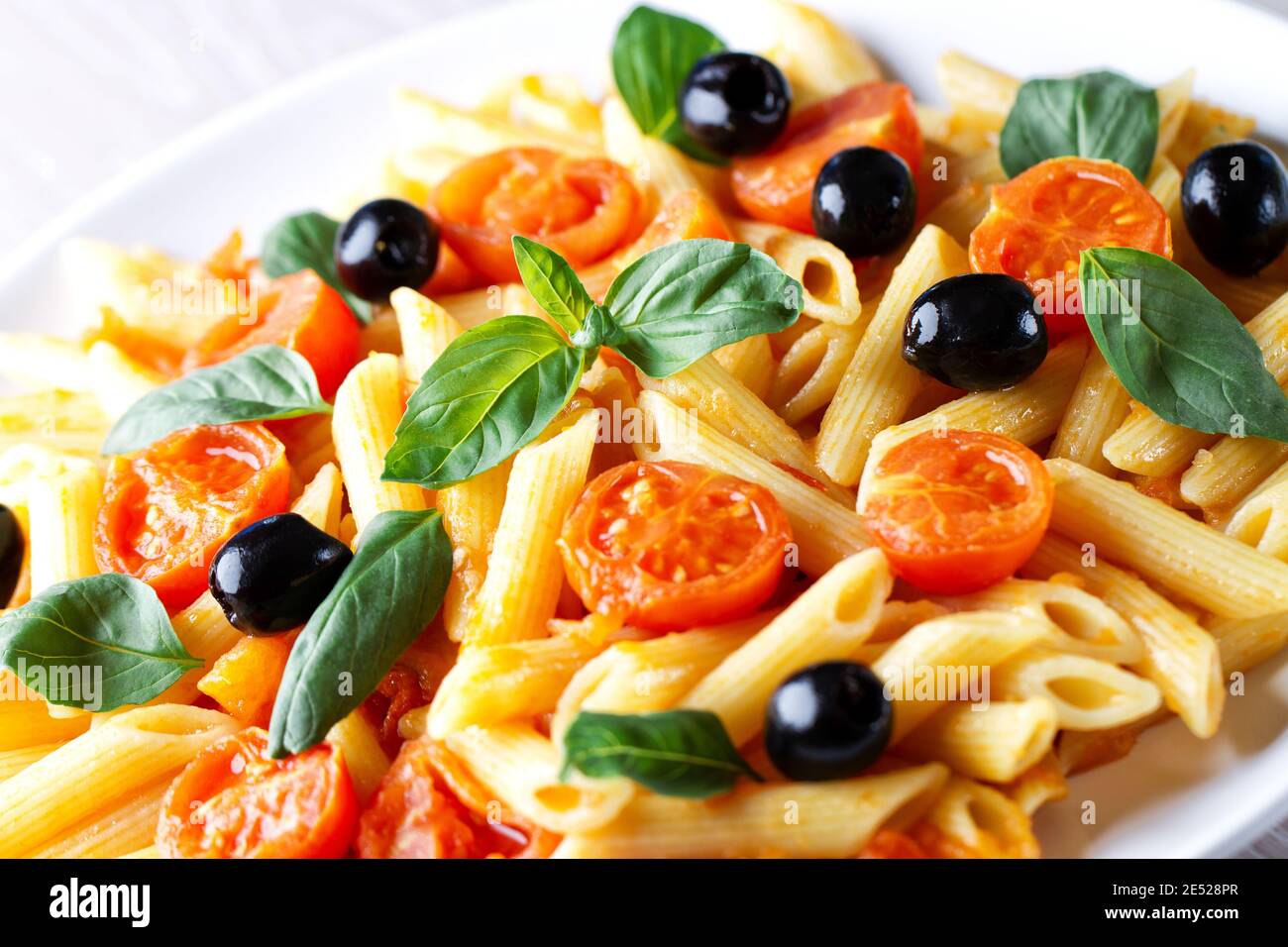 Pasta with Fresh Tomatoes and Basil. Typical Italian Dish Stock Photo ...