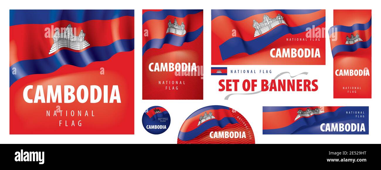 Vector set of banners with the national flag of the Cambodia Stock ...