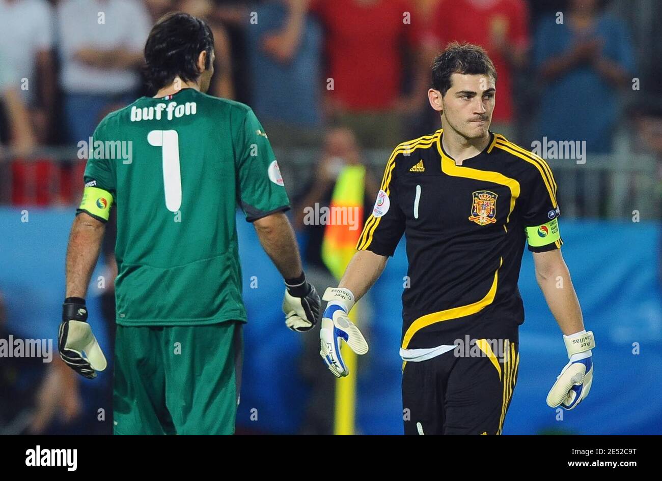 Italy's captain goalkeeper Gianluigi Buffon and Spain's captain ...