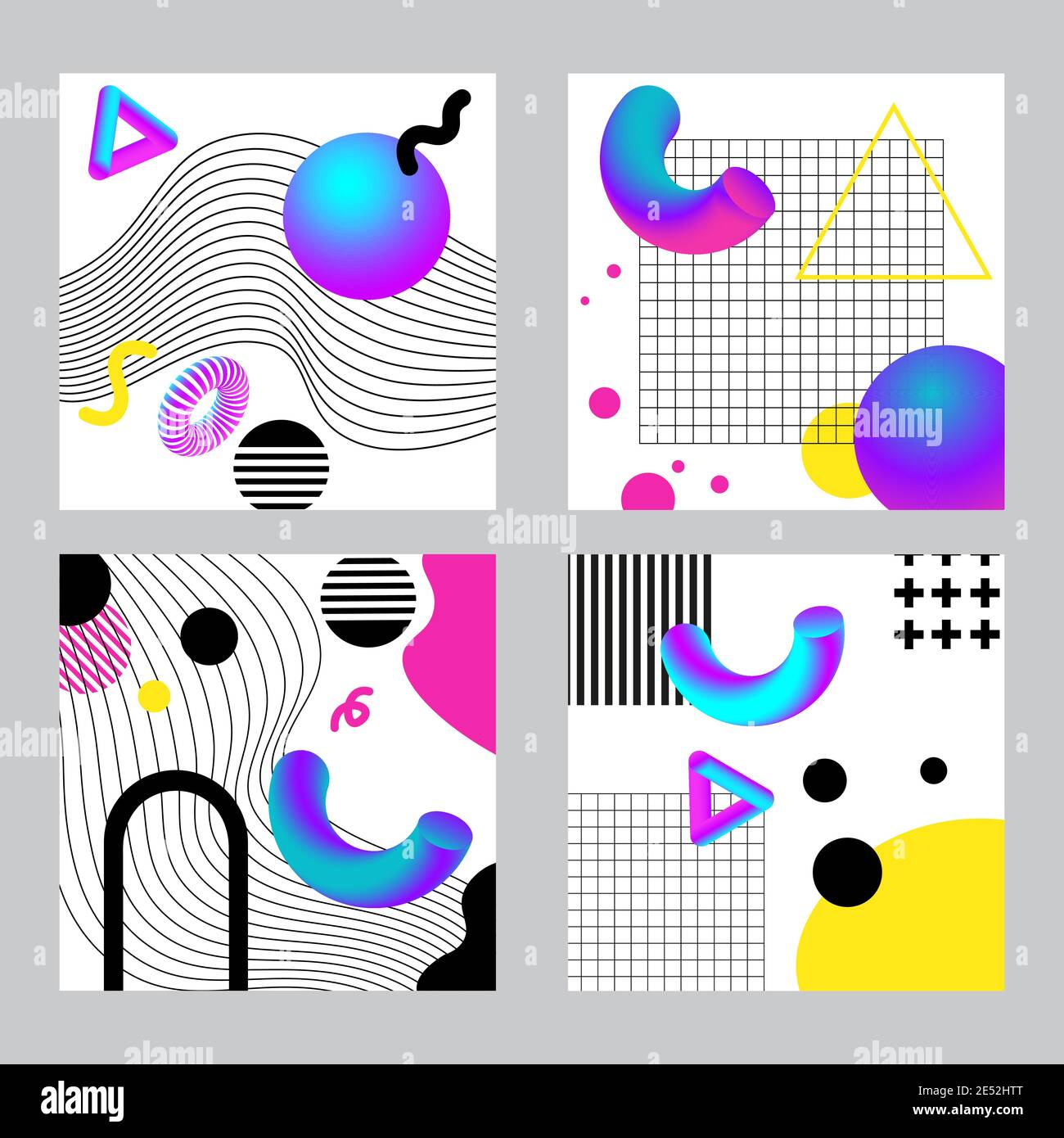 Vibrant 3d geometry and lines abstract collages set. Vector design for ...