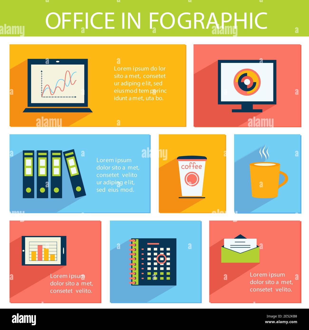 Office infographics flat business template with stationery supplies ...