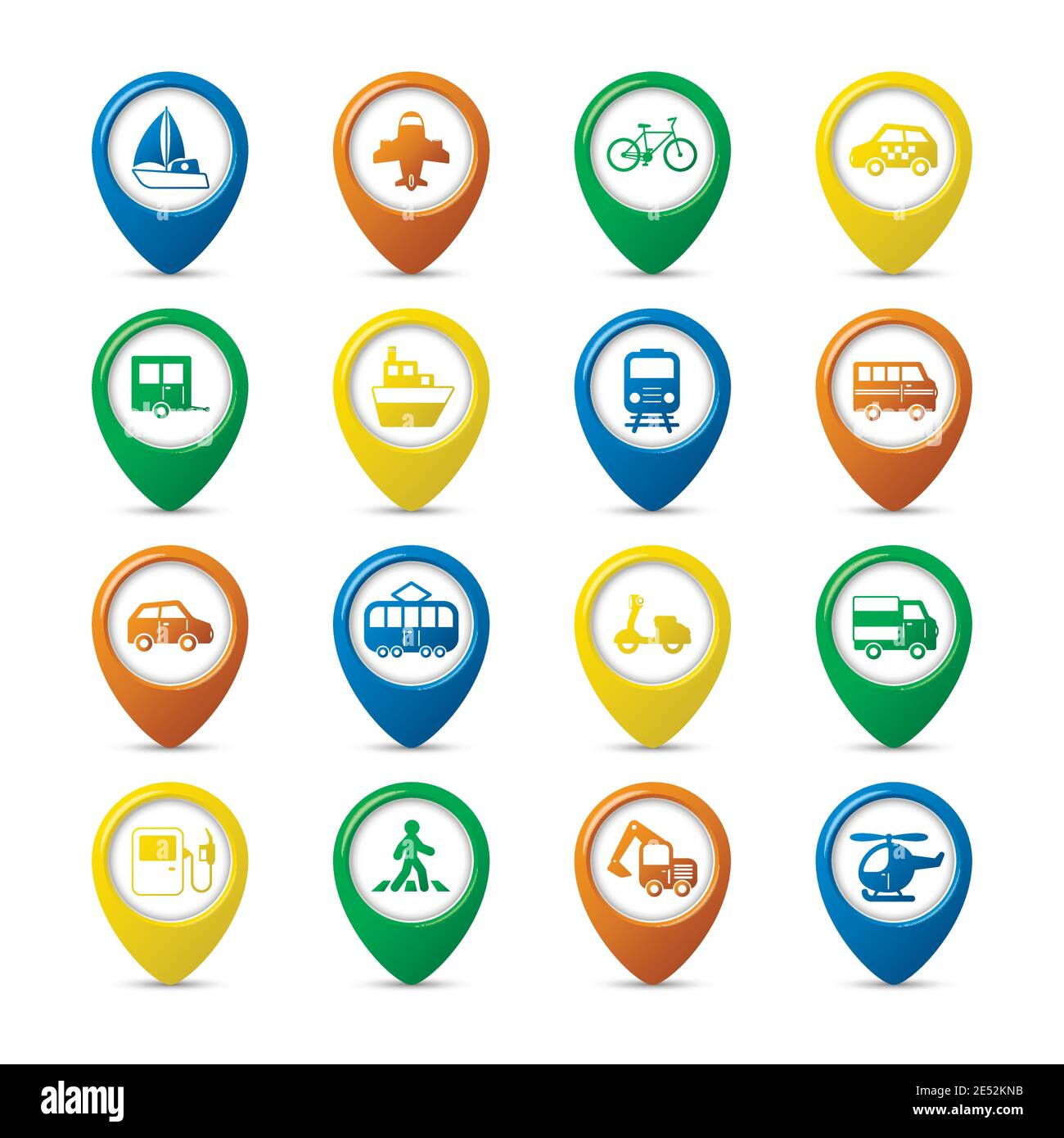Transportation vehicles navigation pins set of car truck bus pedestrian ...