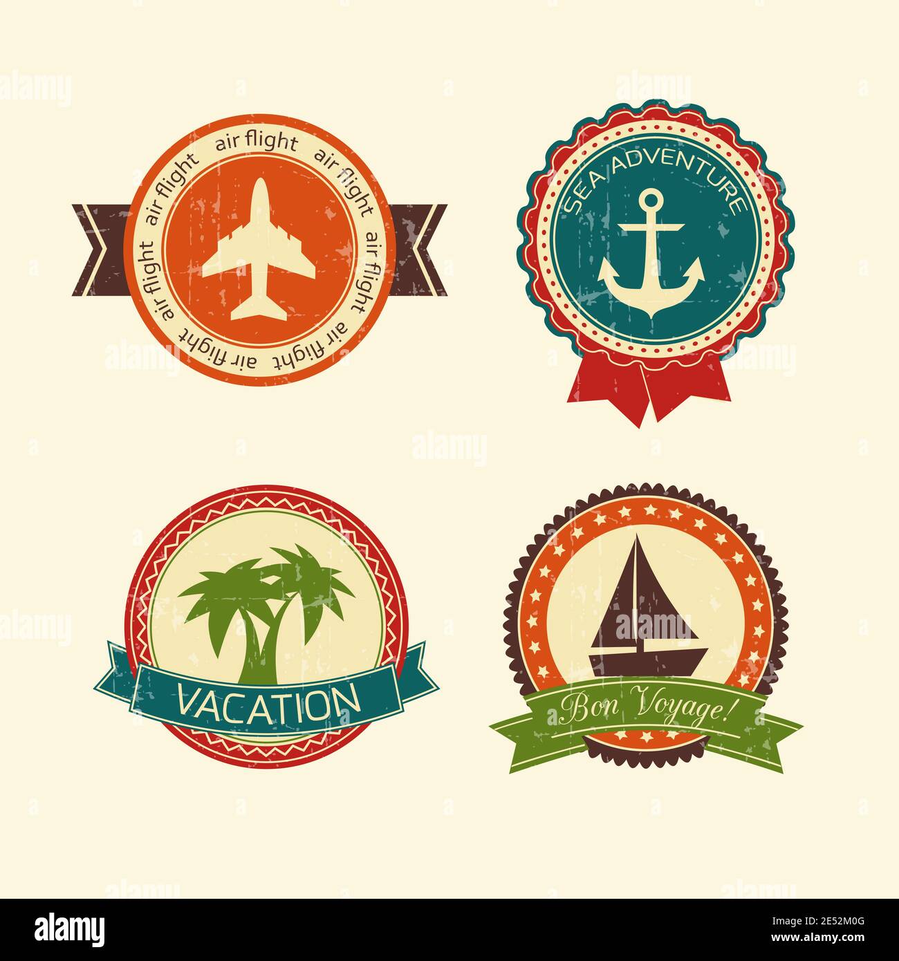 Vacations travel badges collection of yacht boat plane palm tree and ...