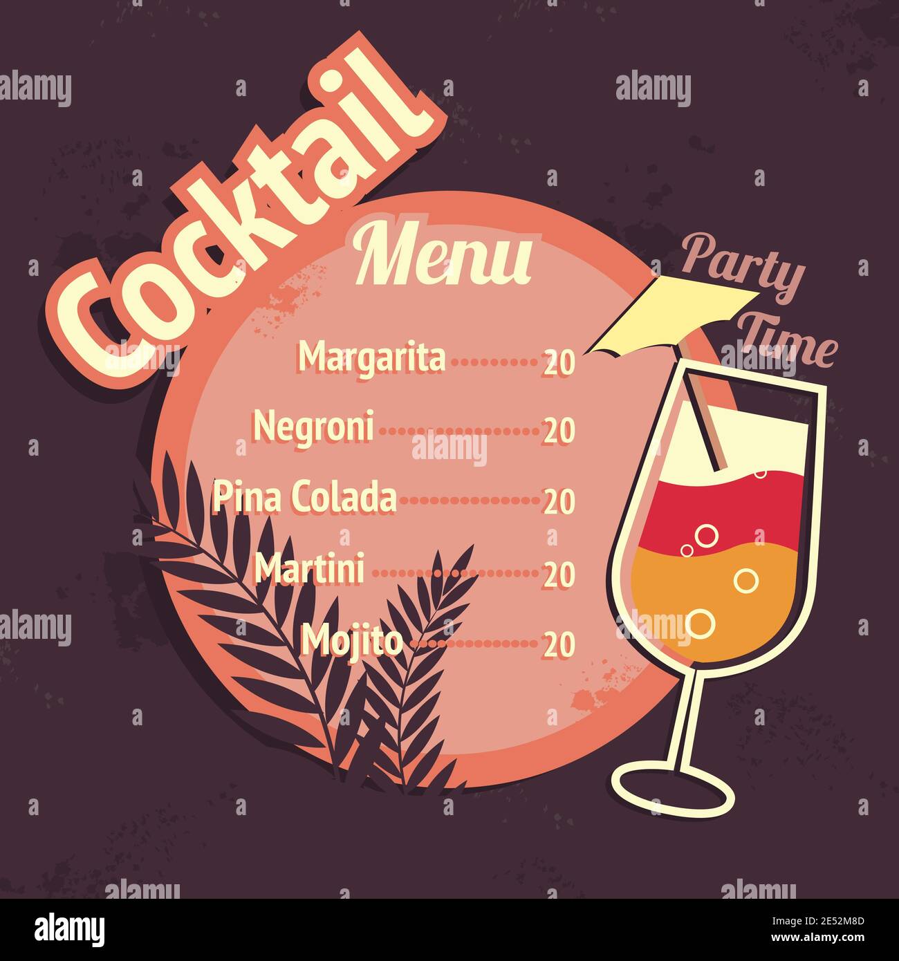 Alcohol Cocktails Drink Restaurant Beach Cafe Menu Card Template Vector
