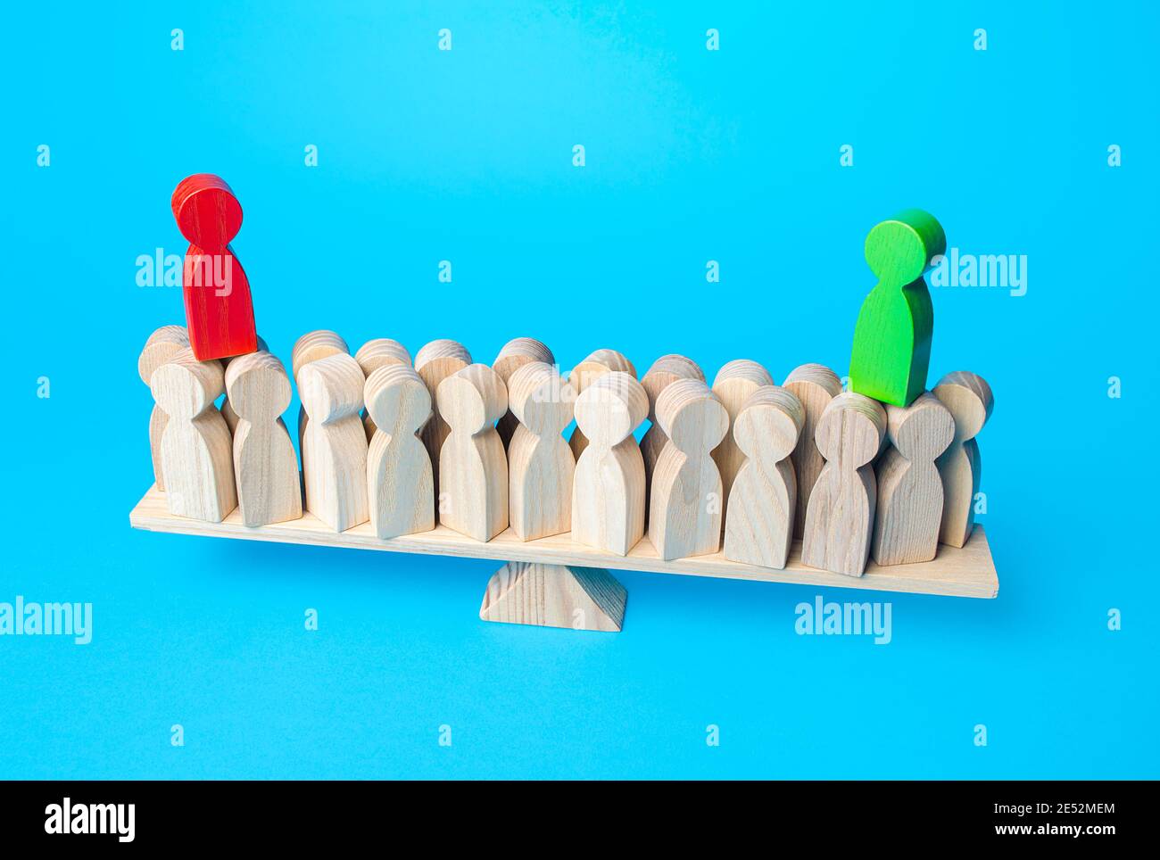 Two opposing persons in process of bringing people to their side on ...