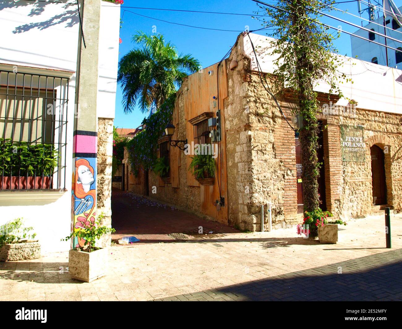 A quaint side street in the Colonial Zone of Santo Domingo, Dominican ...