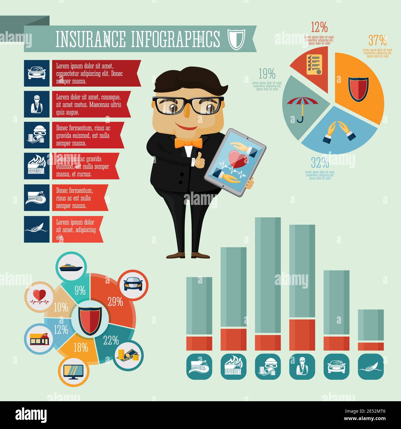 Businessman hipster boy insurance company agent infographic ...
