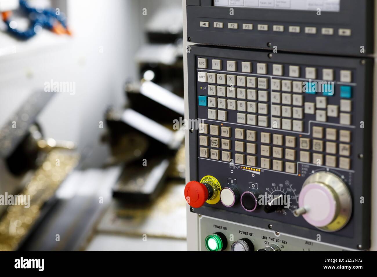 Control panel of metalworking CNC machine. Selective focus Stock Photo ...