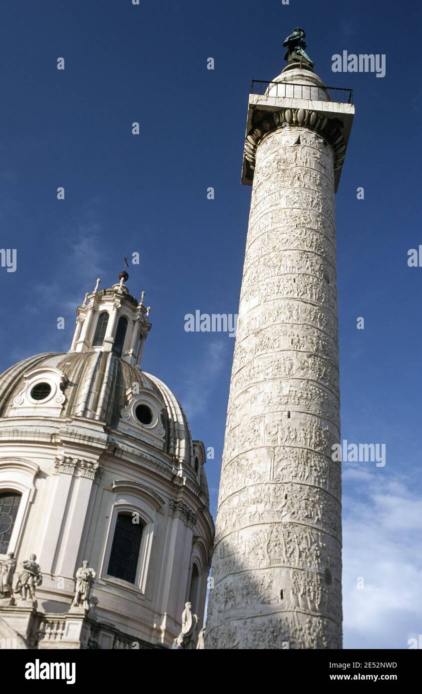 Italy Rome Church of Saint Mary of Loreto and Trajan's Column Stock ...