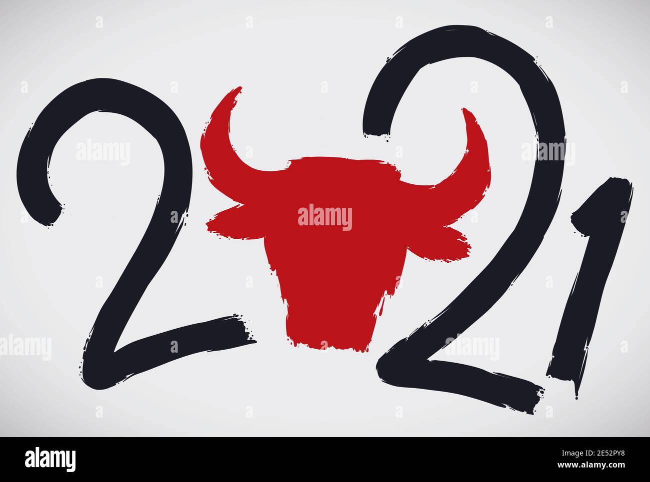 Design in brush strokes style with number 2021 and ox head silhouette ...