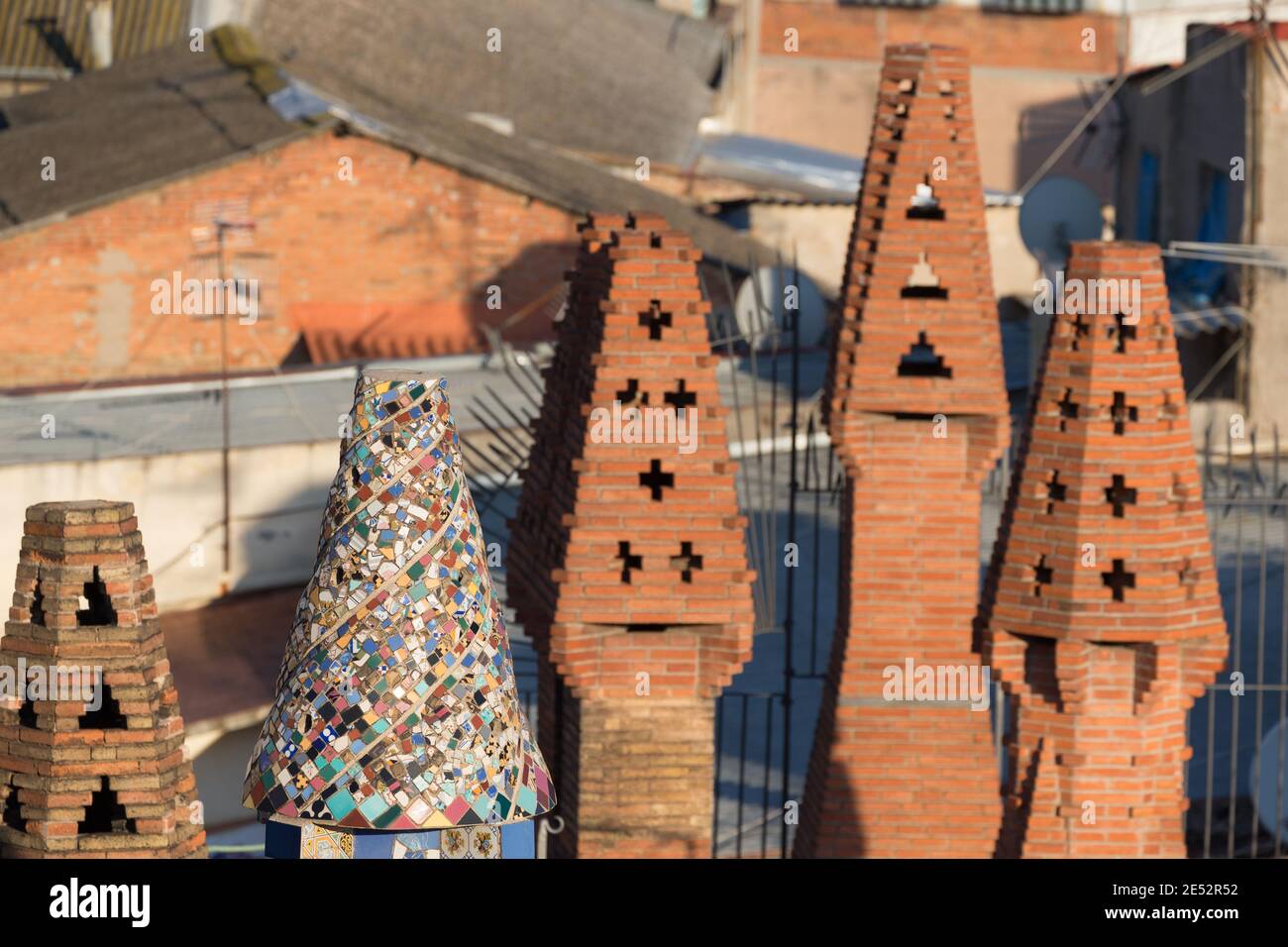 Palau Guell was designed by architect Antoni Gaudi in 1888.. Chimneys ...