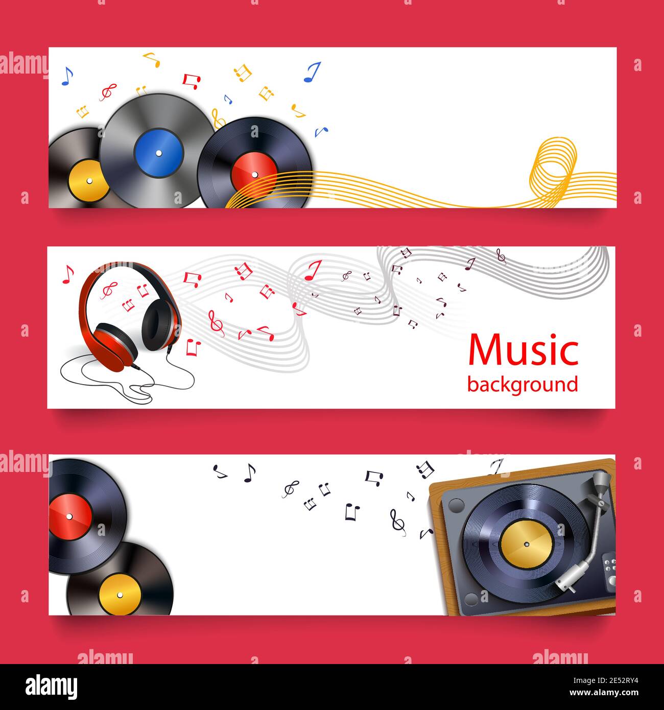 Vinyl records headphones and player horizontal banners vector ...
