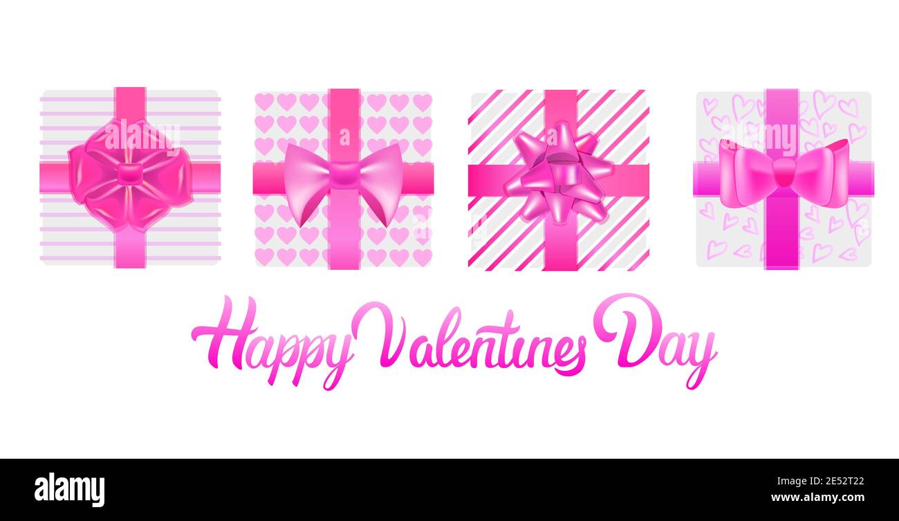 set pink wrapped gift boxes with bows valentines day celebration ...