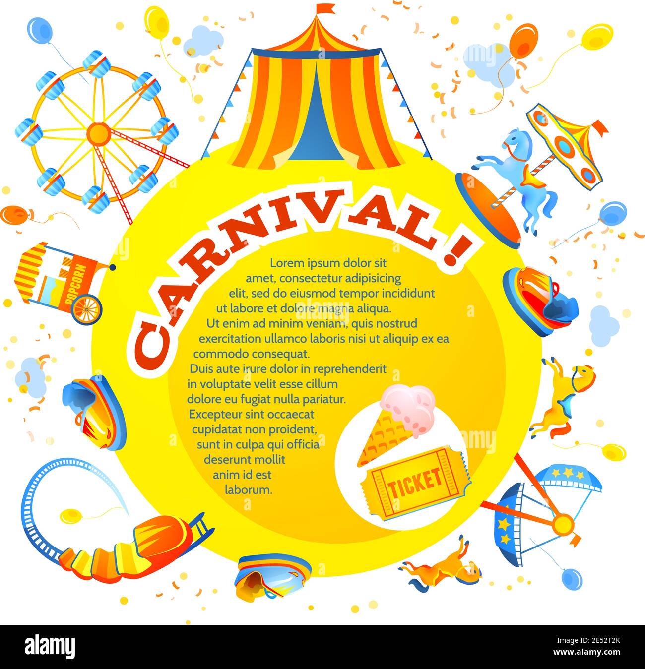 Amusement entertainment carnival theme park design invitation flyer ...
