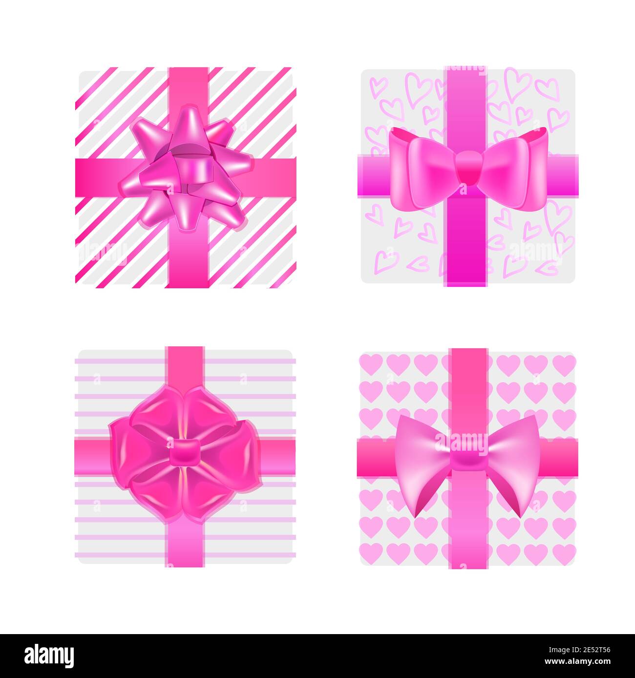 set pink wrapped gift boxes with bows valentines day celebration ...