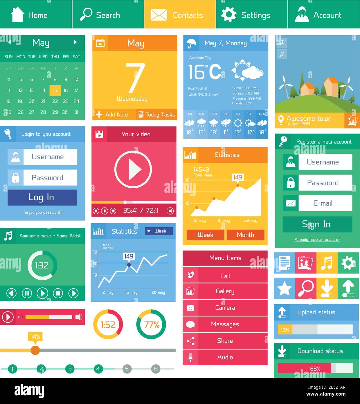 Flat user interface design template internet and applications layout ...