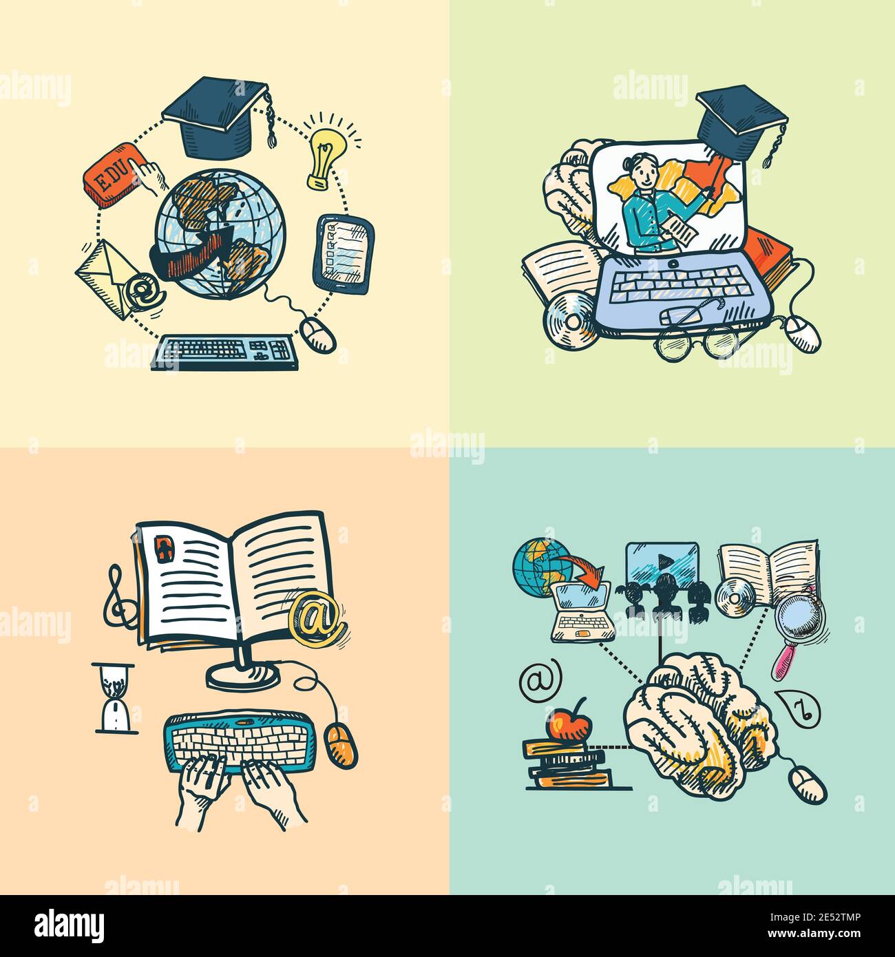 Online education icons sketch hi-res stock photography and images - Alamy