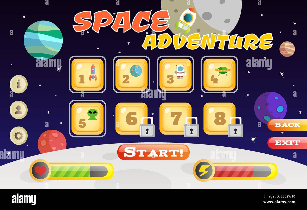 Scifi space adventure game user interface template vector illustration Stock Vector Image & Art ...