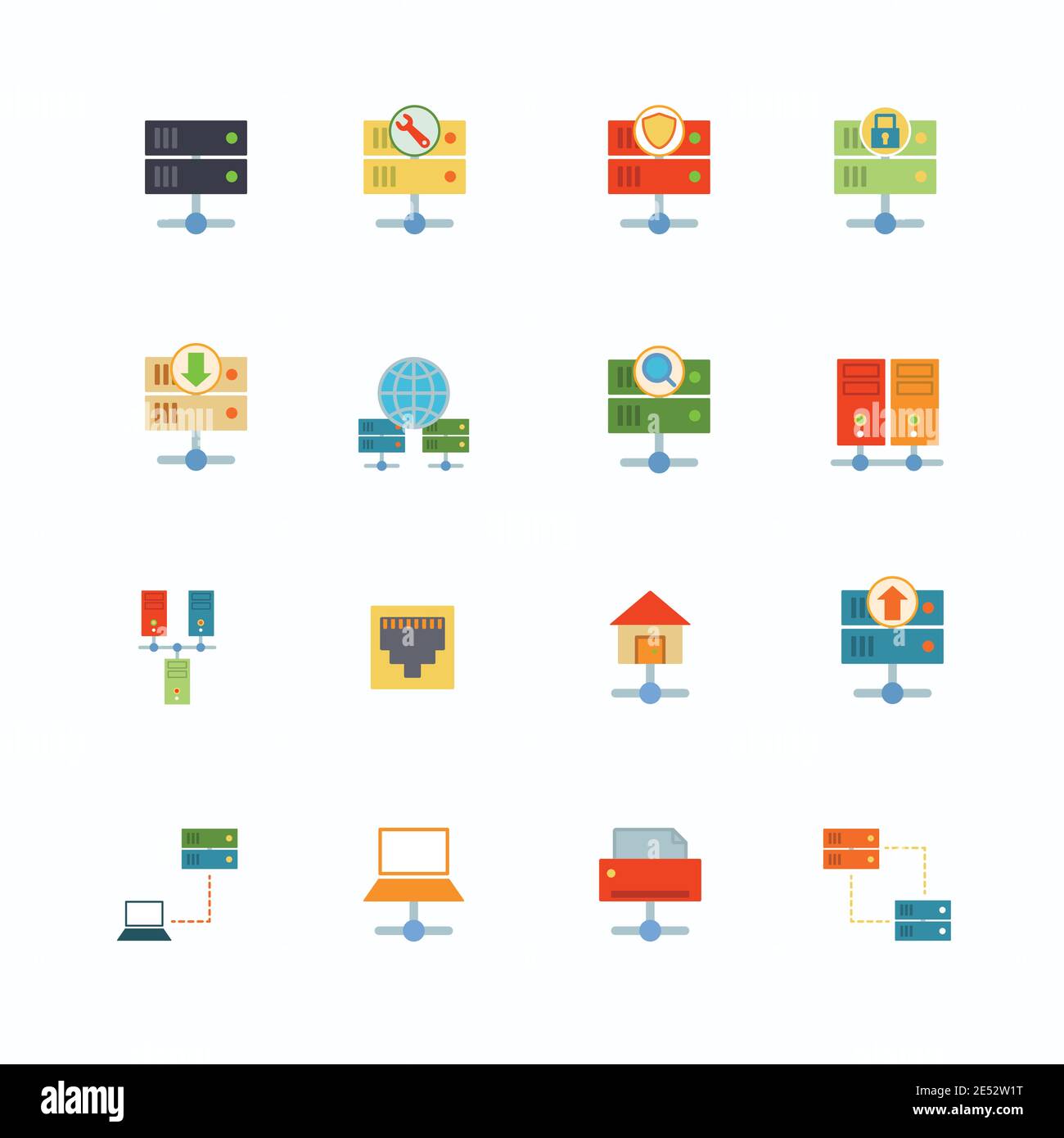 Hosting computer network flat icons set with file dashboard infrastructure elements isolated ...