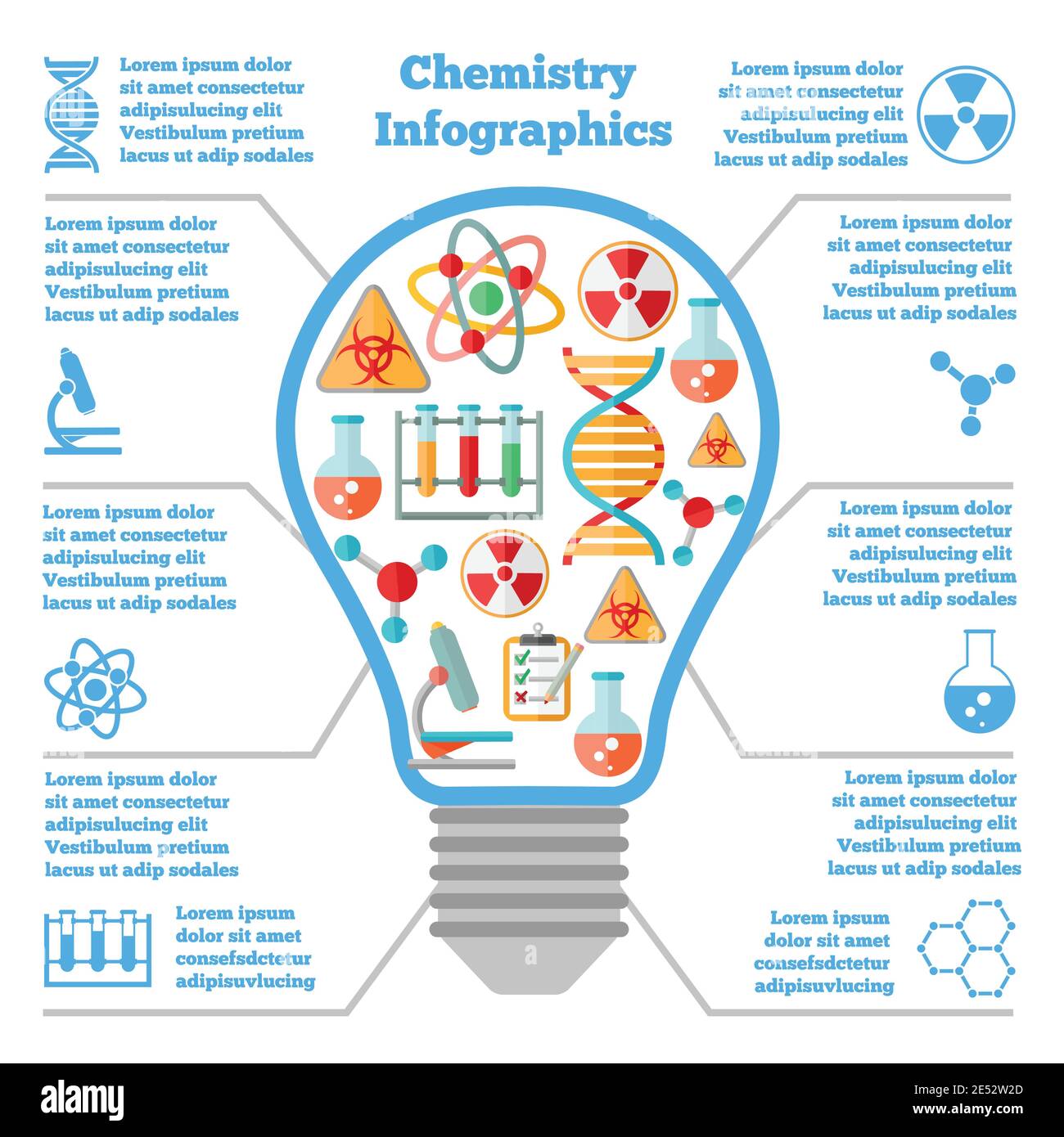 Science chemical colorful infographcis bulb with dna atom microscope ...