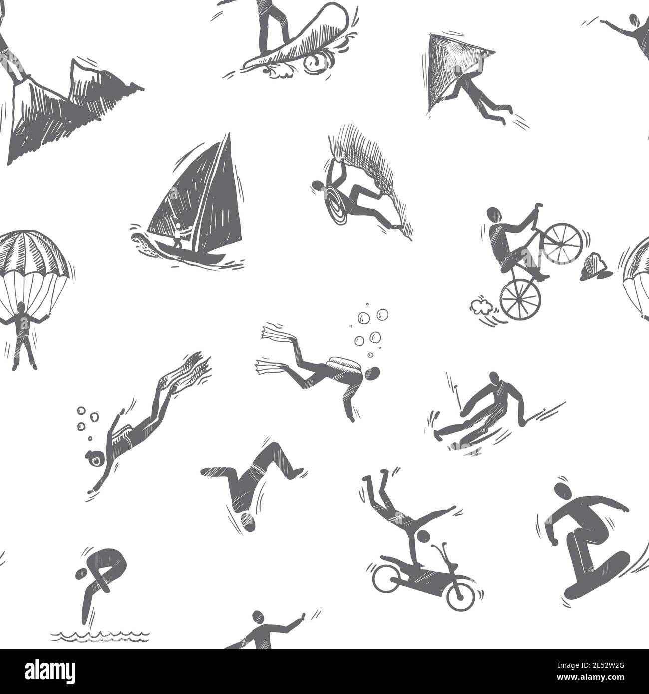 Extreme sports icon sketch seamless pattern of snorkeling surfing ...
