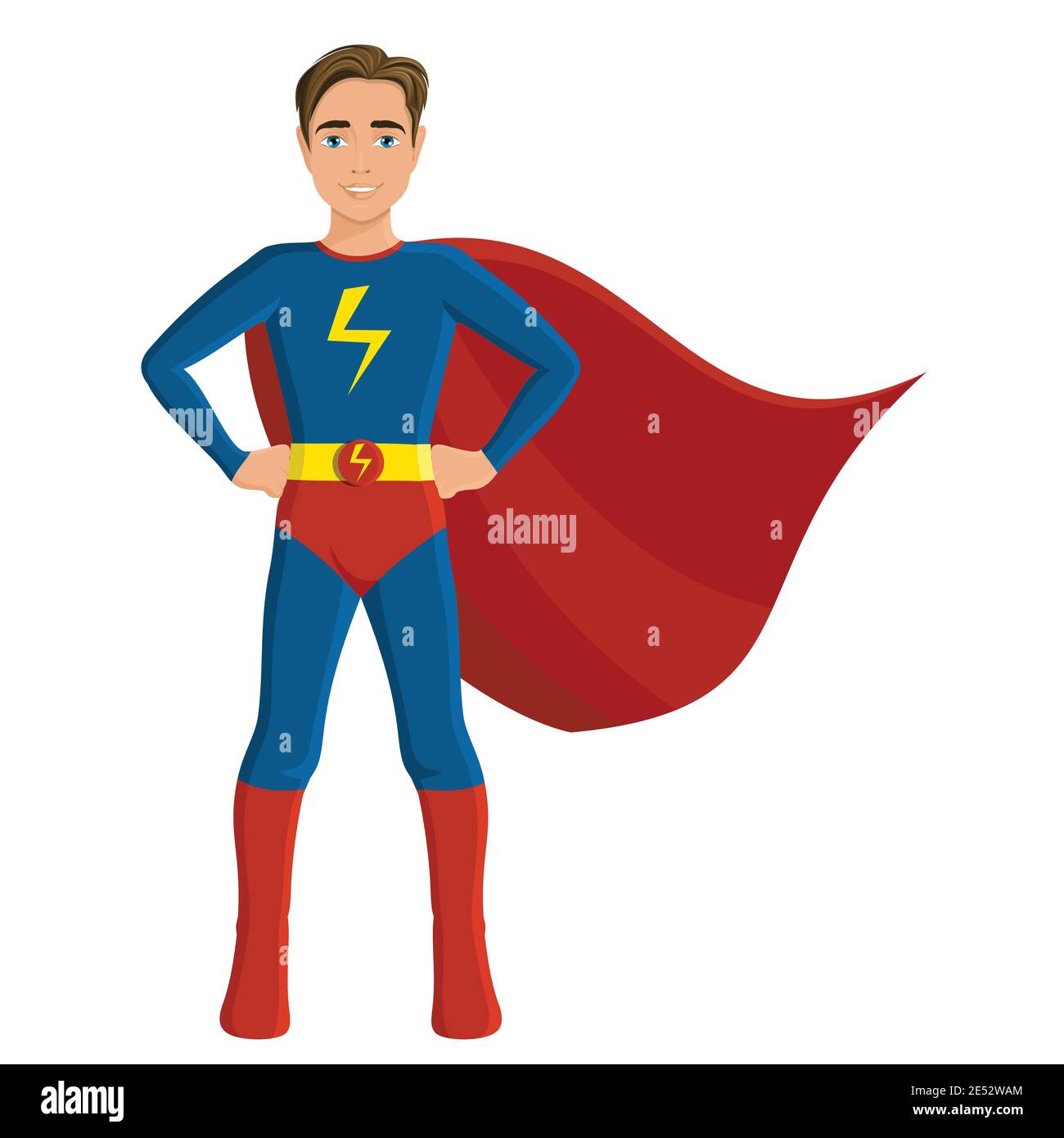 Boy in superhero costume full length portrait isolated on white ...