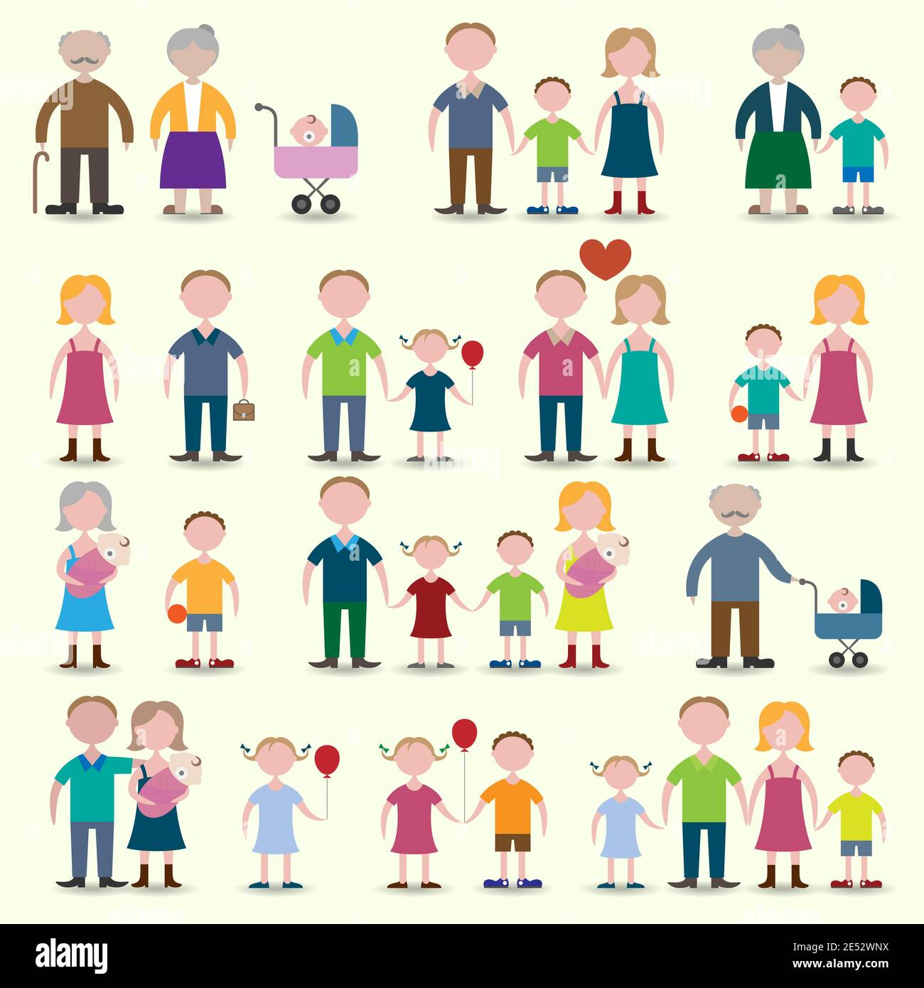 Family figures icons set of parents children couple isolated vector ...
