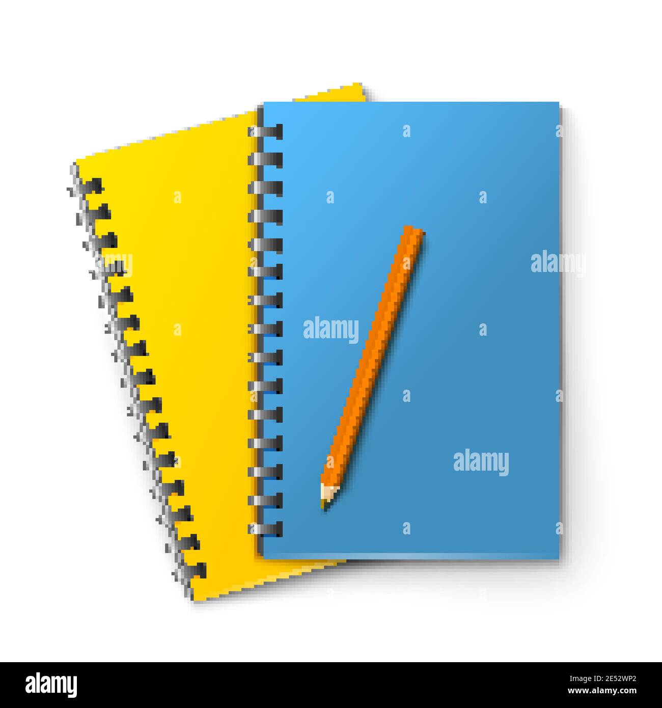 Realistic blue and yellow notepads and pencil isolated on white ...