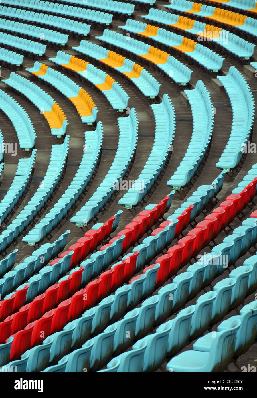 Colourful seating inside a sports stadium in Jiaxing, Zhejiang, China ...
