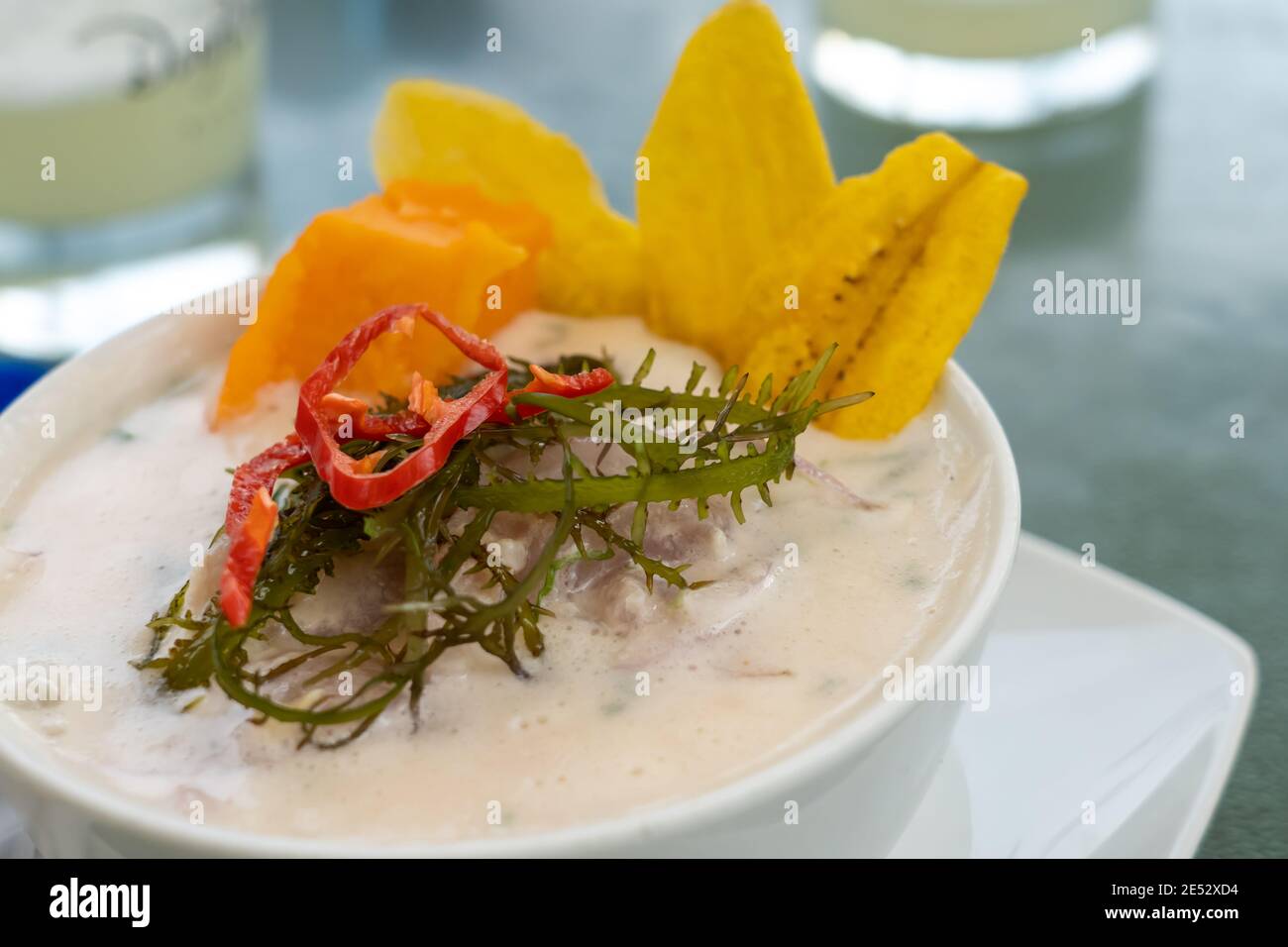 Tiger's milk (Leche de tigre) is a popular appetizer in Peru Stock ...