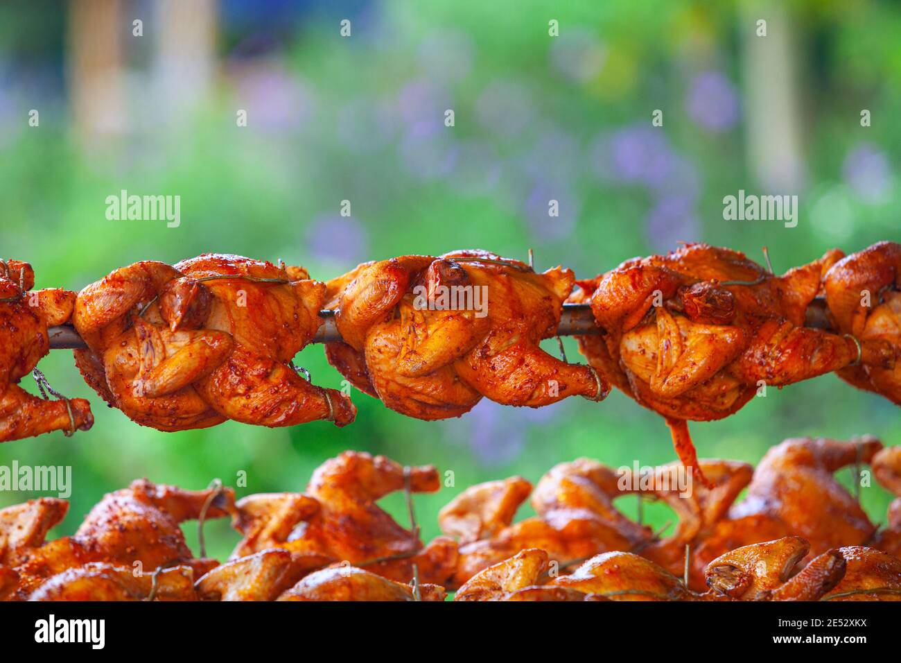 Traditional chicken barbecue on charcoal grill with beautiful smell ...